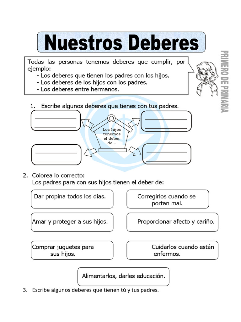 Ficha de Nuestros Deberes para Primero de Primaria1 | PDF