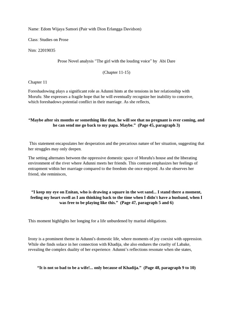 Prose Novel Analysis: Chapters 11-15 | PDF | Narrative | Mother