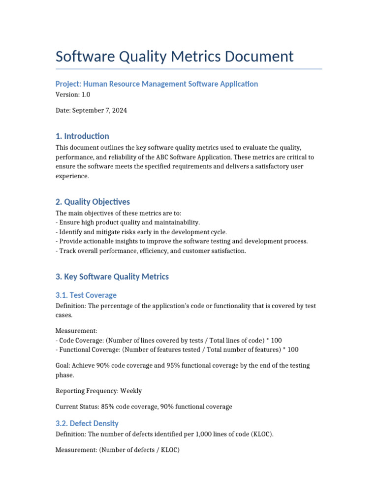Software Quality Metrics Document | PDF | Software Quality | Performance Indicator