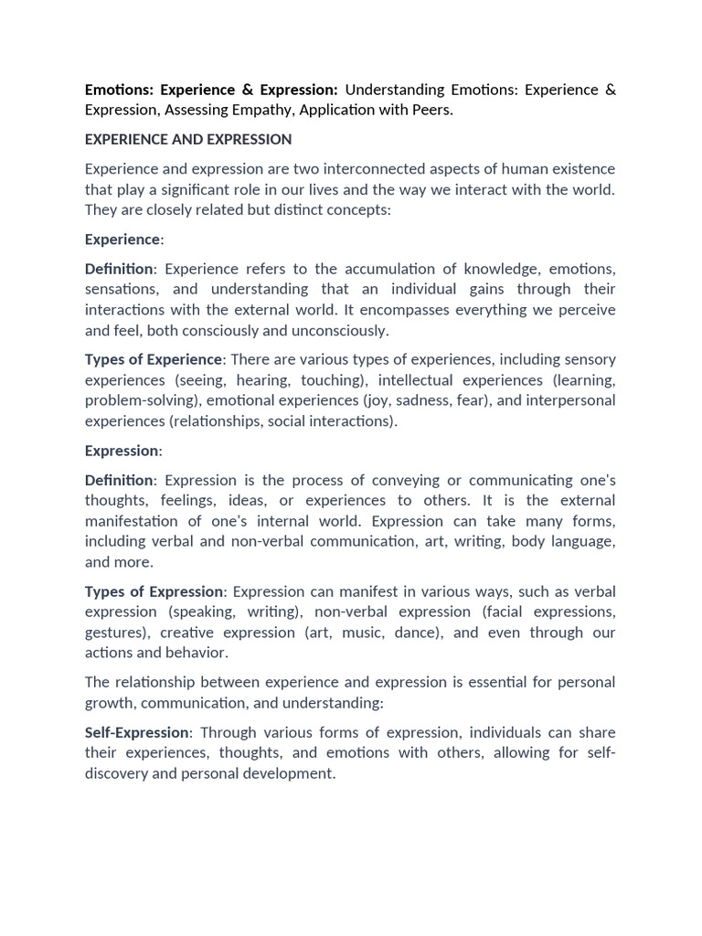 Experience and Expression of Emotions | PDF | Empathy | Experience