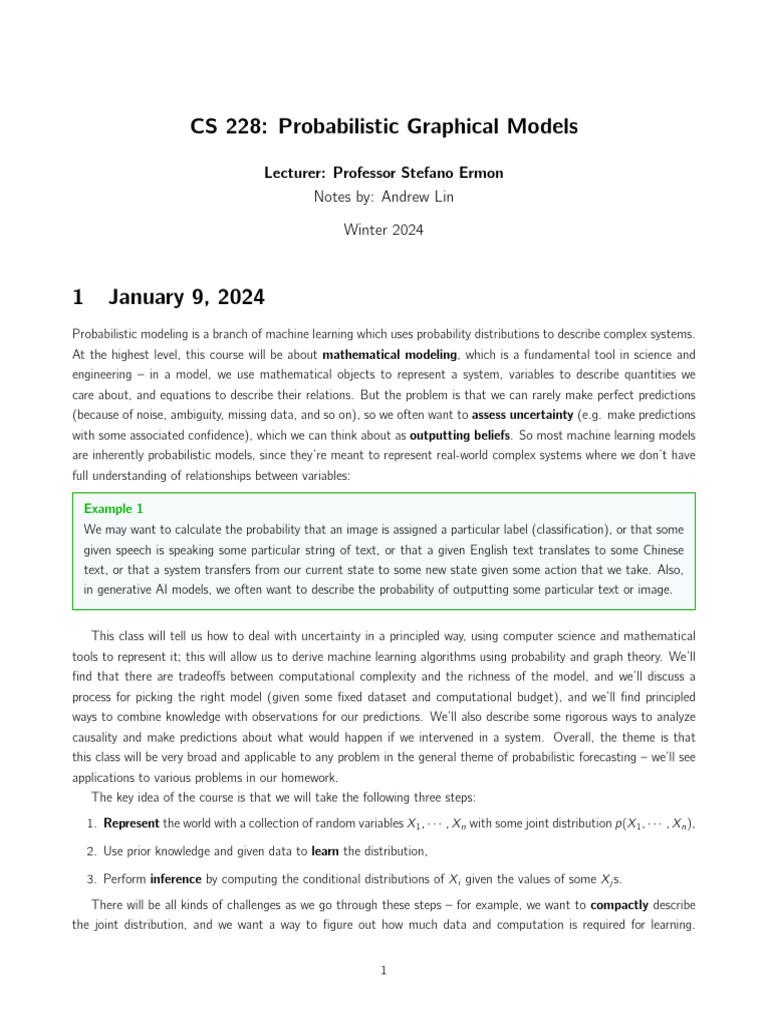 Probabilistic Graphical Models Course | PDF | Machine Learning | Bayesian Network