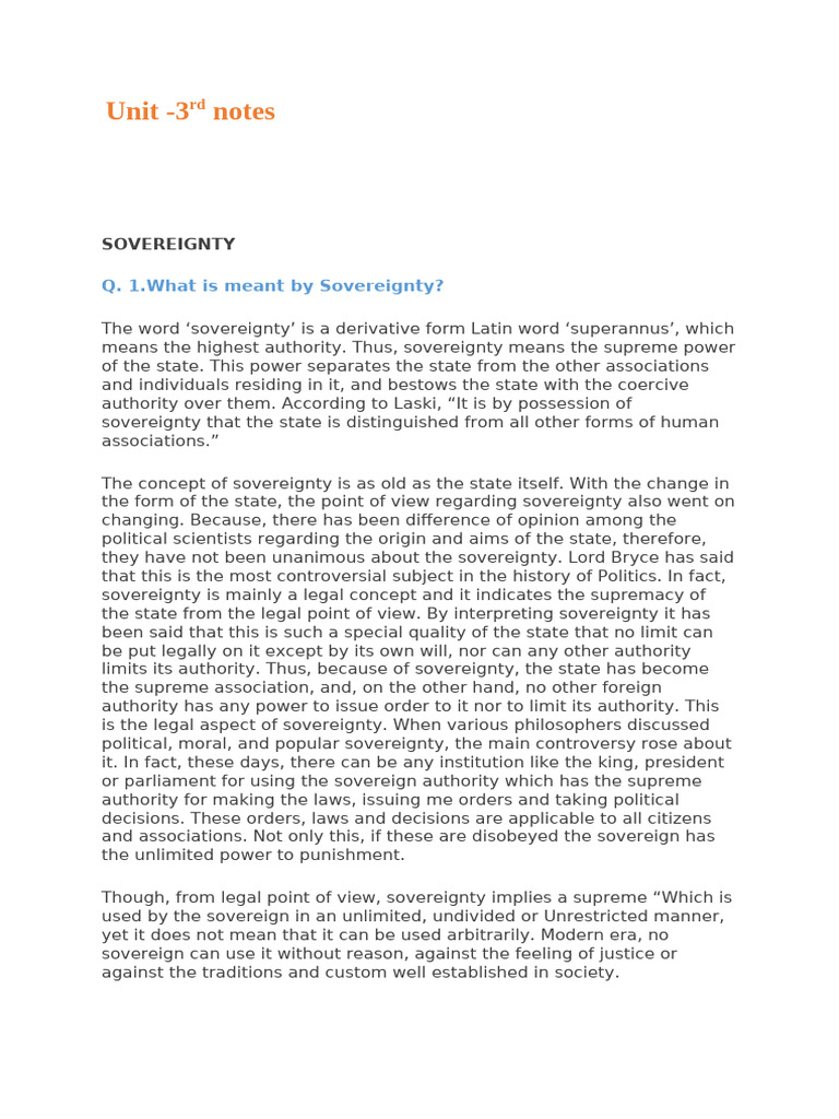 Political Science Notes | PDF | Sovereignty | De Facto