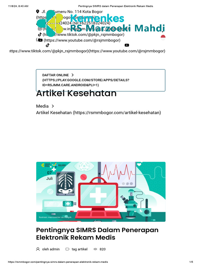 Pentingnya SIMRS Dalam Penerapan Elektronik Rekam Medis | PDF