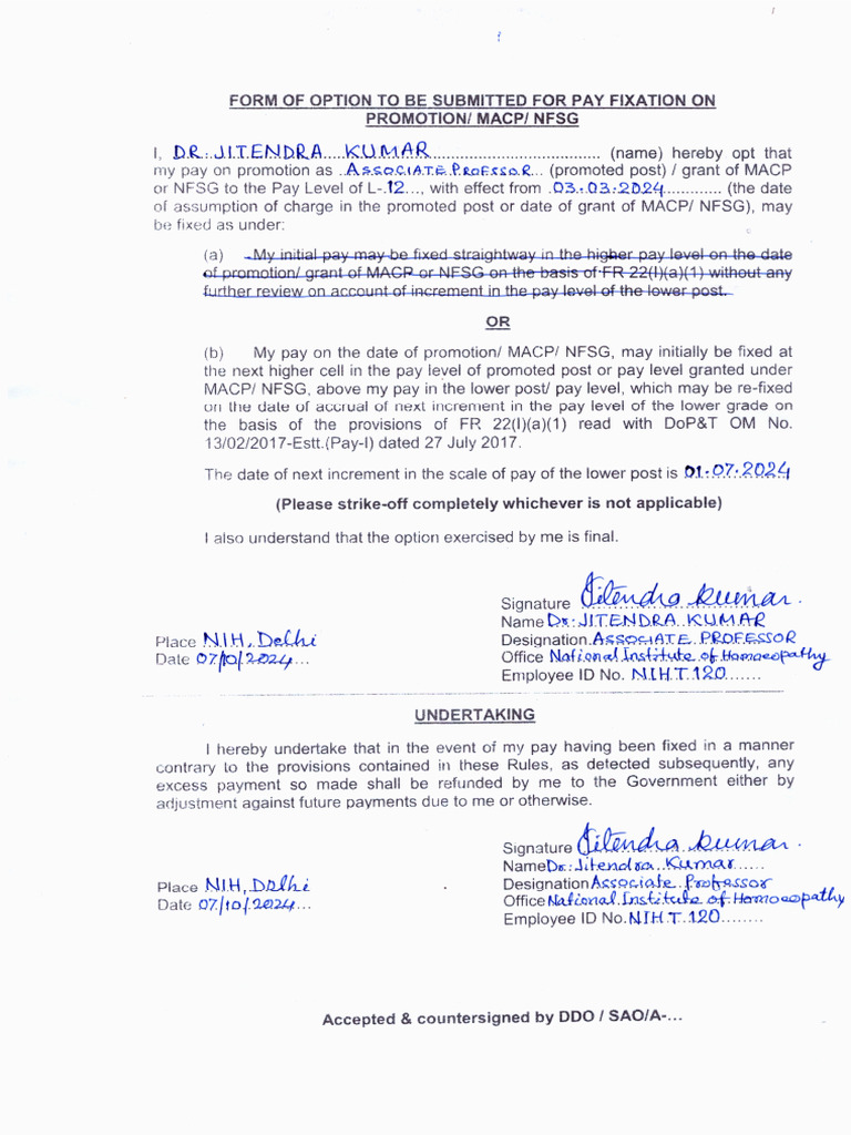 Option Form Promotion - DR Jitendra Kumar | PDF