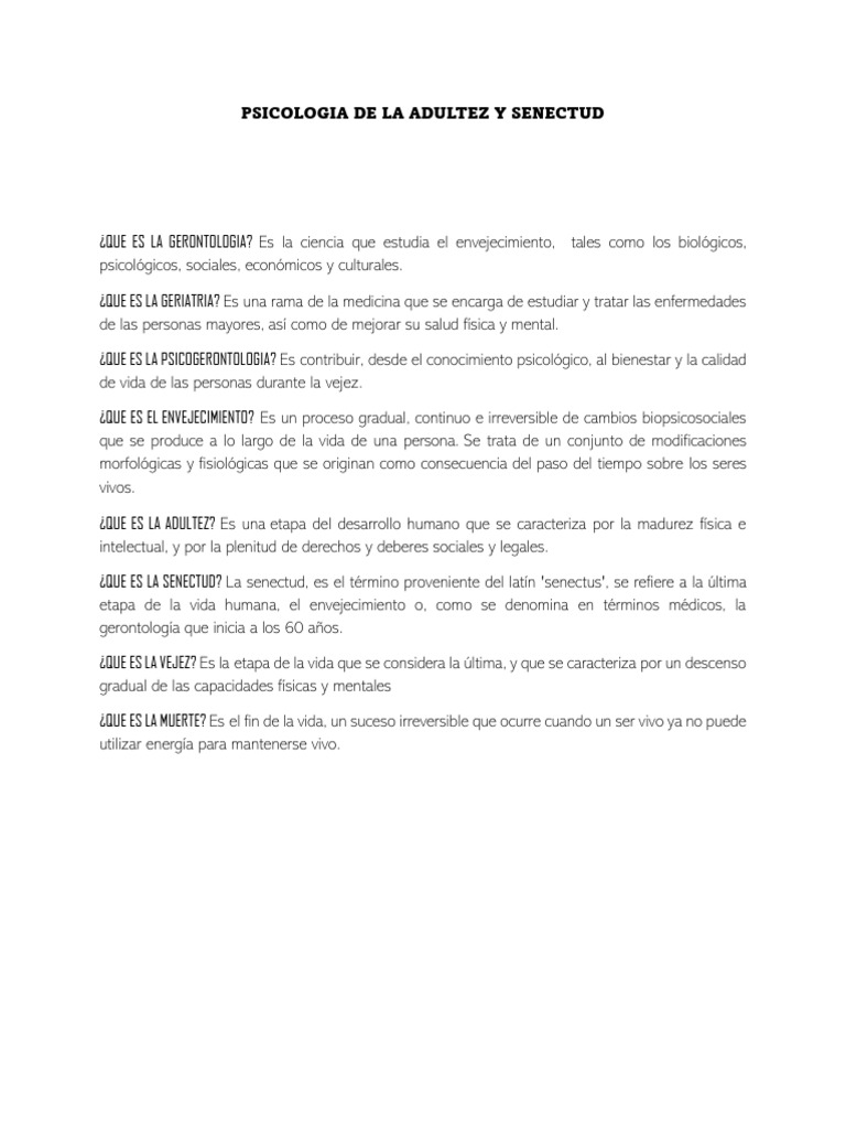 Psicologia de La Adultez y Senectud Preguntas | PDF