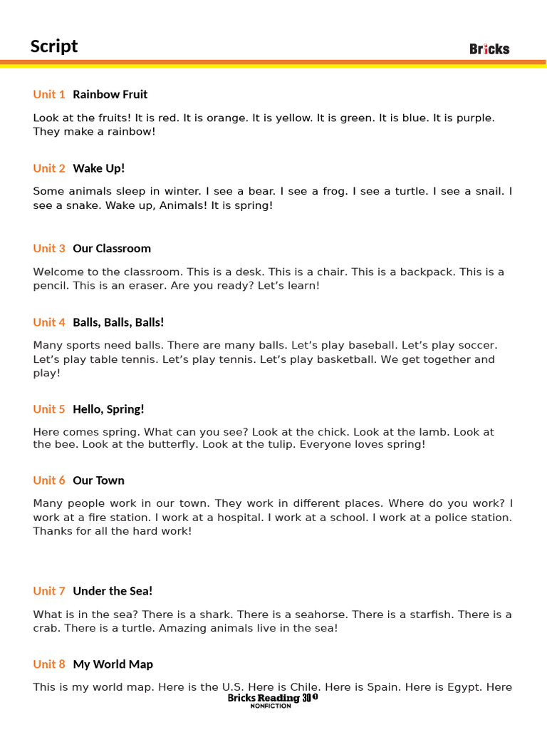 Bricks Reading 30 Nonfiction - L1 - Script | PDF