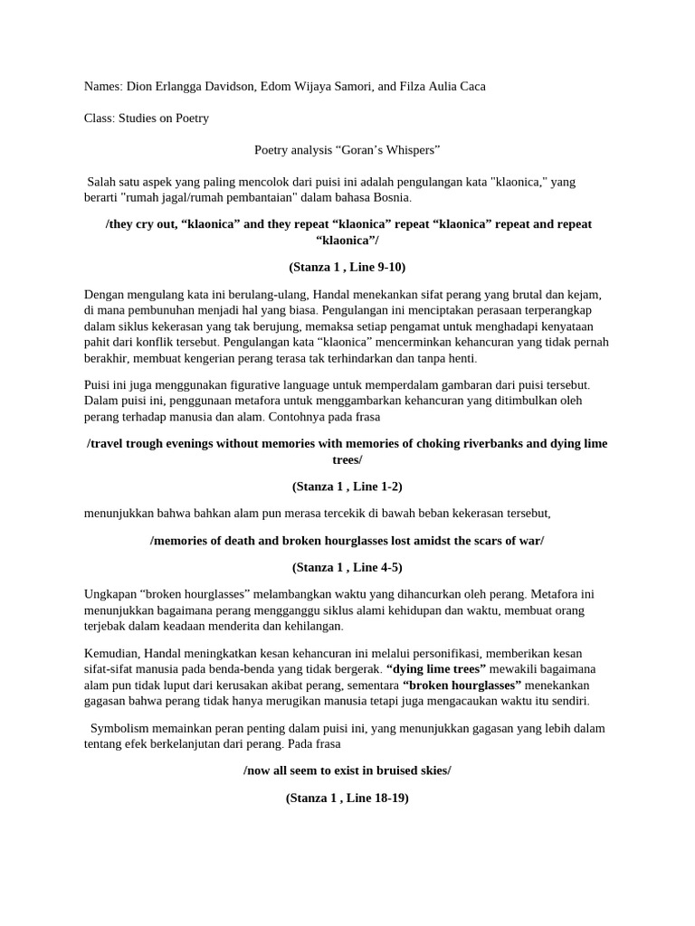 Poetry Analysis | PDF | Puisi