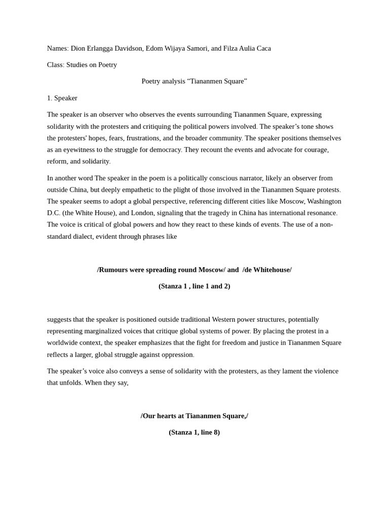 Poetry Analysis Pdf Poetry