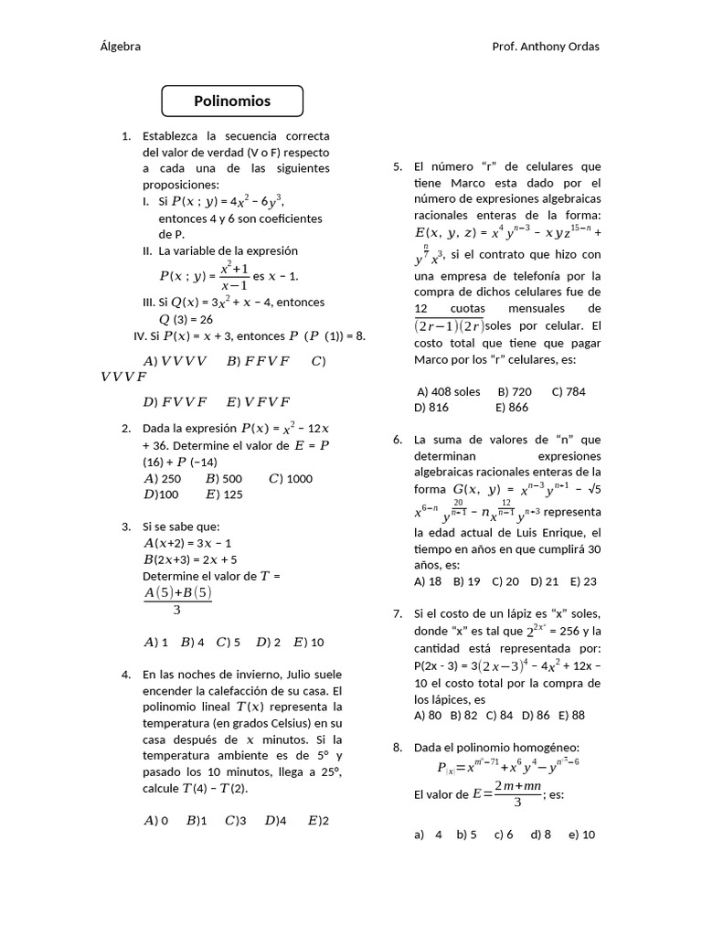 Práctica de Polinomios | PDF | Ciencia computacional | Análisis matemático