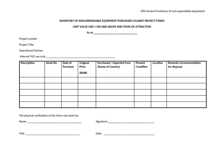 OPA Annex 8 Inventory of Non Expendable Equipment | PDF