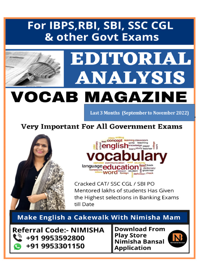 LAST 3 MONTH VOCABULARY MAGAZINE BY NIMISHA MA'AM September To | PDF