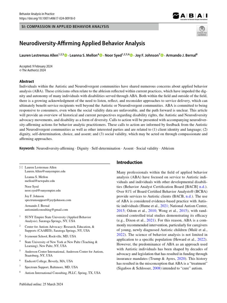 Neurodiversity Affirming Applied Behavior Analysis | PDF | Autism ...