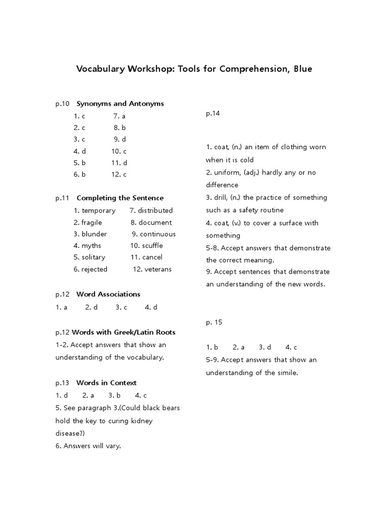 Vocabulary Workshop Level Blue Answers | PDF | Vocabulary | Proverb