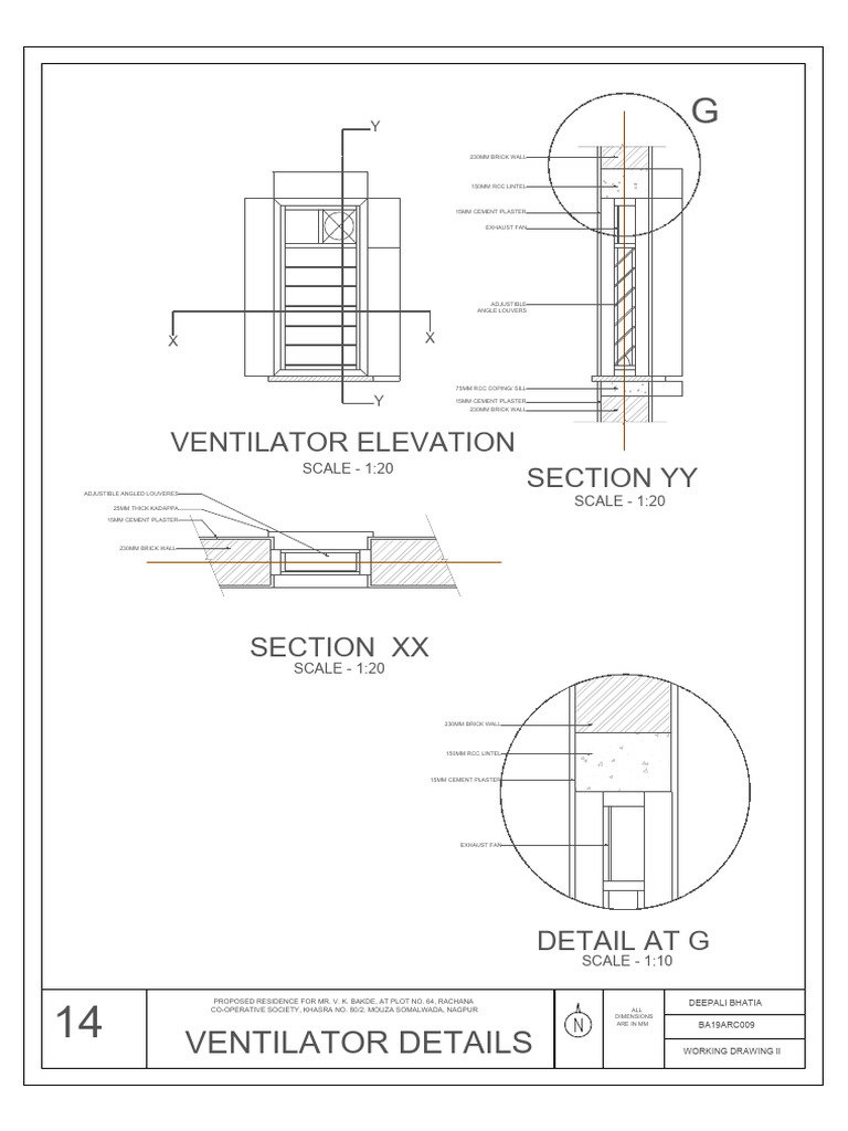 Ventilator Details: Ventilator Elevation Section Yy | PDF