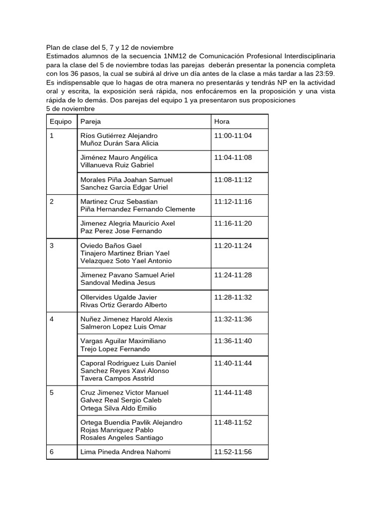 Plan de Clases y Presentaciones 1NM12 | PDF