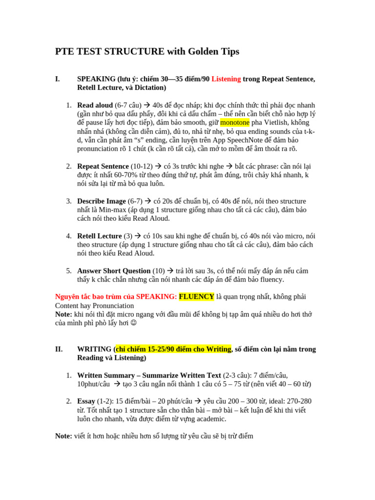 1 PTE TEST - Important Tips - Tricks Notes | PDF
