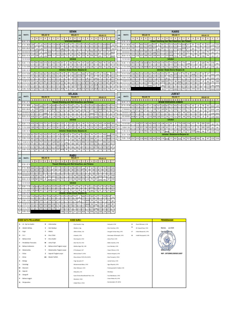 Jadwal Pelajaran Semester Ganjil TP 2024-2025 | PDF
