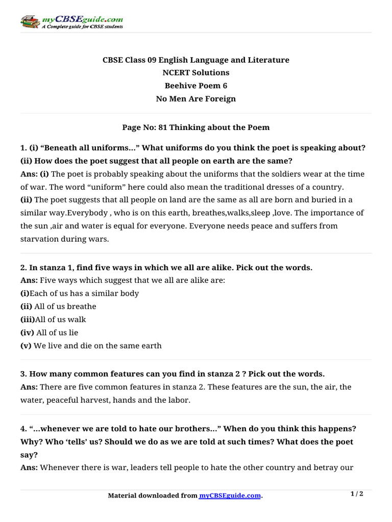 9 Eng Beehive Poem Ch6 | PDF