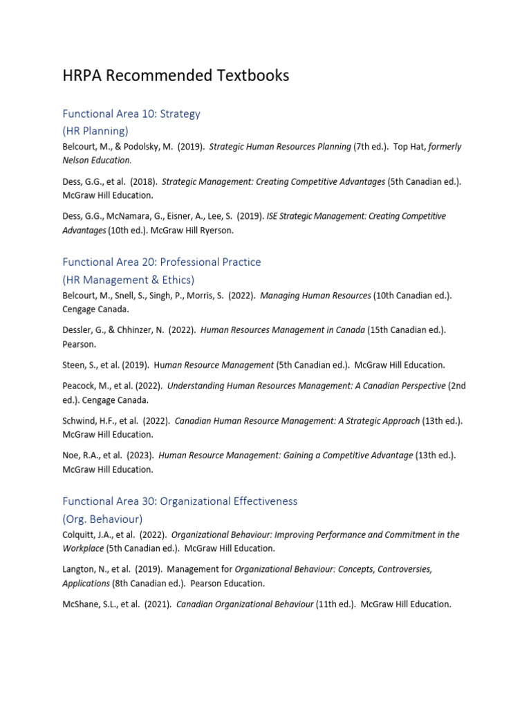 HRPA Recommended HR Textbooks | PDF | Business | Leadership