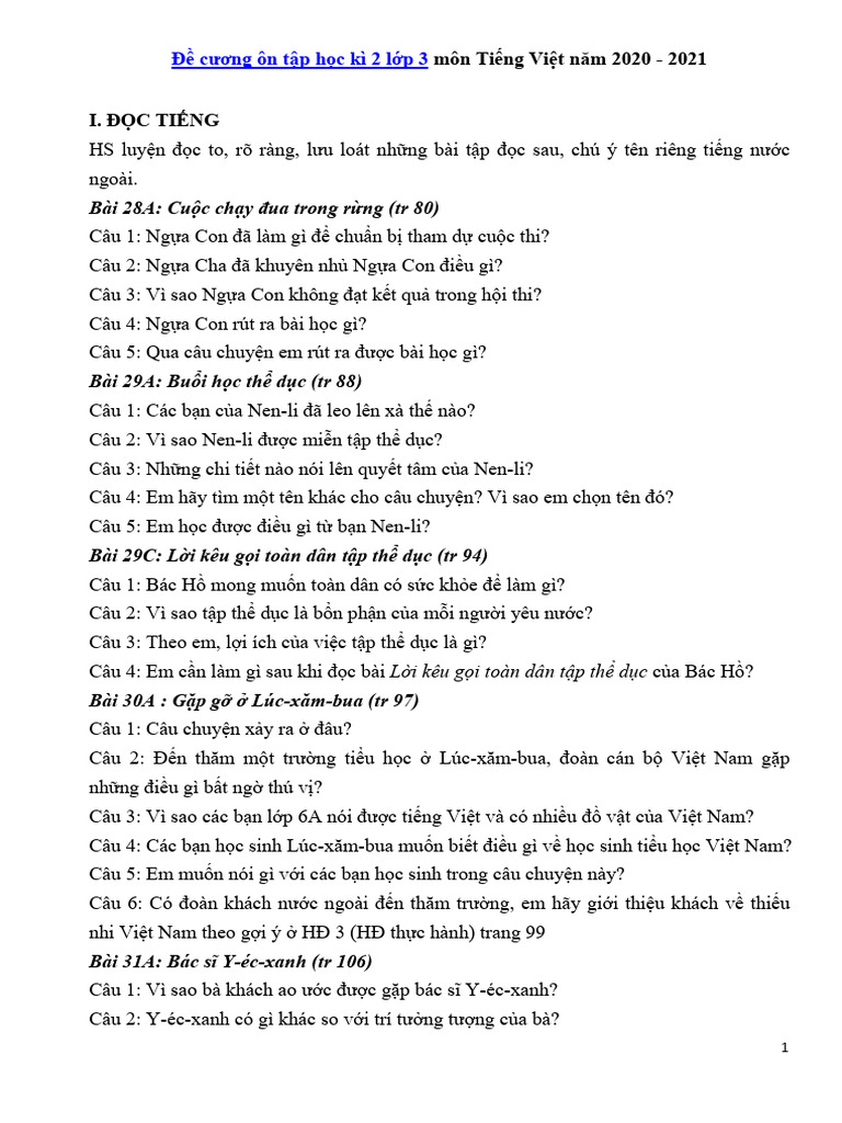 De Cuong On Tap Hoc Ki 2 Lop 3 Mon Tieng Viet 2 | PDF