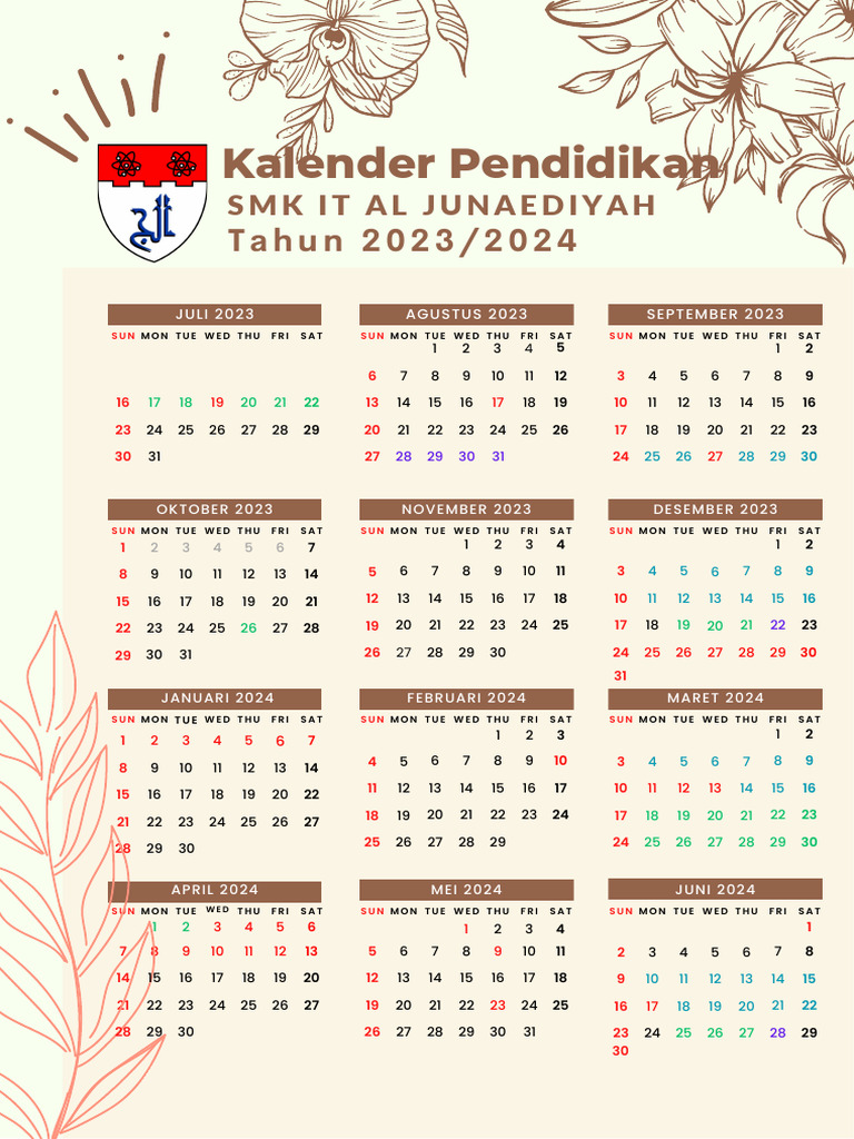 Kalender Pendidikan SMK IT Al Junaediyah 2023-2024 | PDF