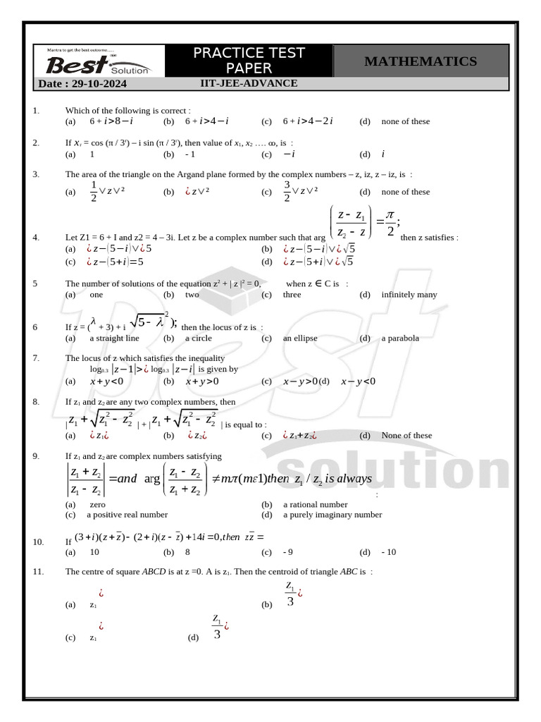 IIT-JEE Advanced Mathematics Practice Test | PDF | Analytic Geometry ...