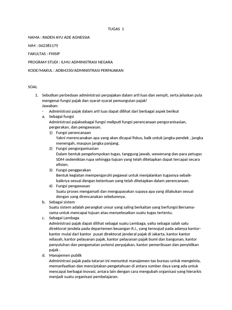 TUGAS 1 Adm Perpajakan 2024 | PDF