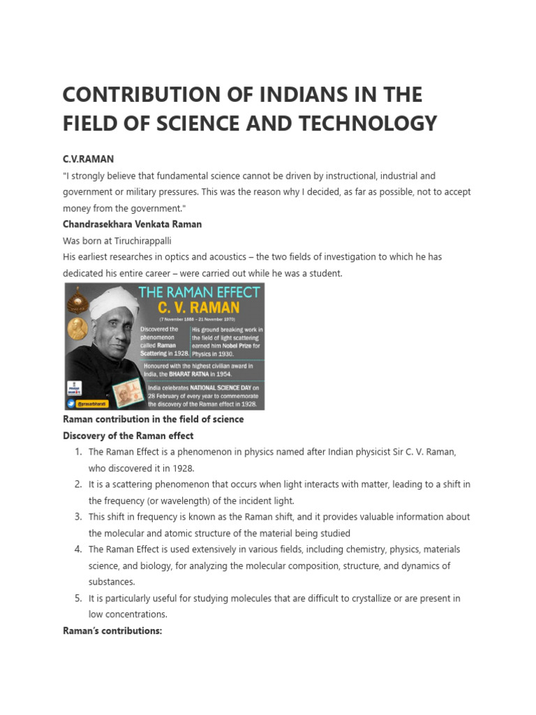 Indian Scientists' Contributions to Science | PDF