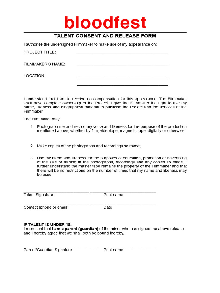 Bloodfest Release Form | PDF