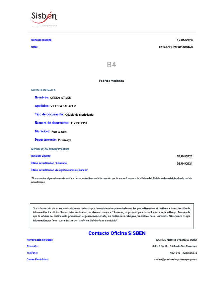 Bienvenido A La Página Del Sisbén IV | PDF