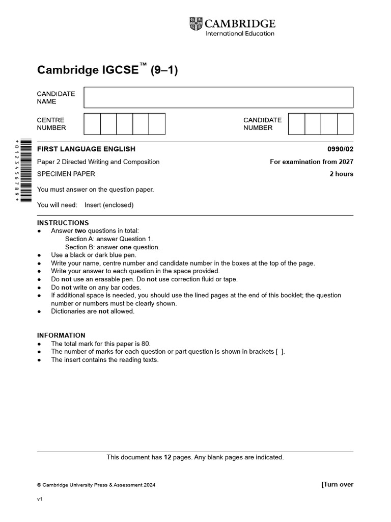 IGCSE 0500 Specimen Paper 2027 | PDF