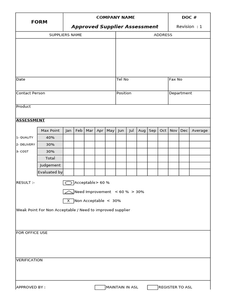 Supplier Assessment Form Template | PDF