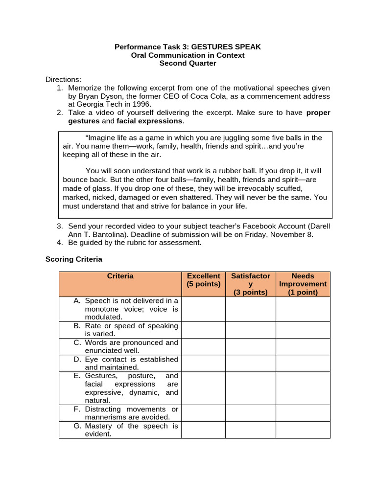 Oral Comm Perf Task | PDF