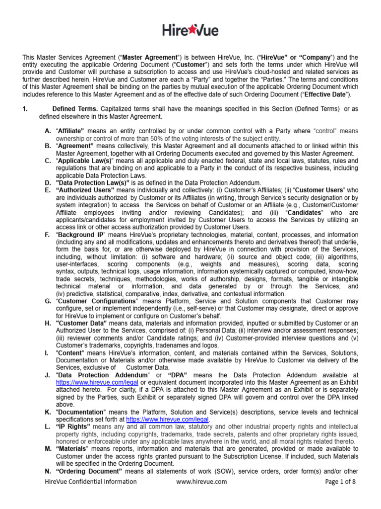 Hirevue-Msa v2 Effective 2024-02-12 | PDF | Indemnity | Arbitration