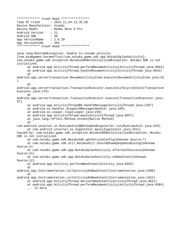 Nutaku SDK Initialization Crash Report | PDF