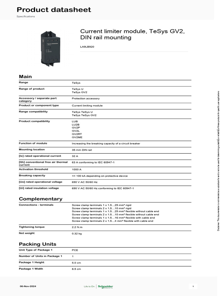Schneider Electric - TeSys-Ultra - LA9LB920 | PDF | Electrical ...
