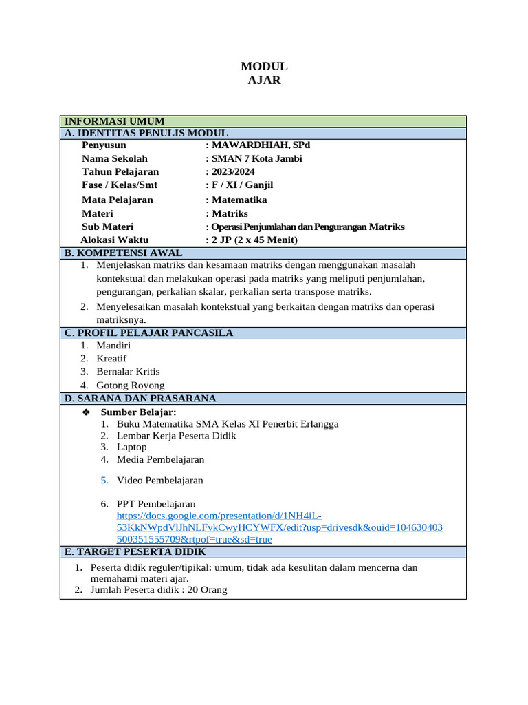 Contoh MODUL AJAR | PDF