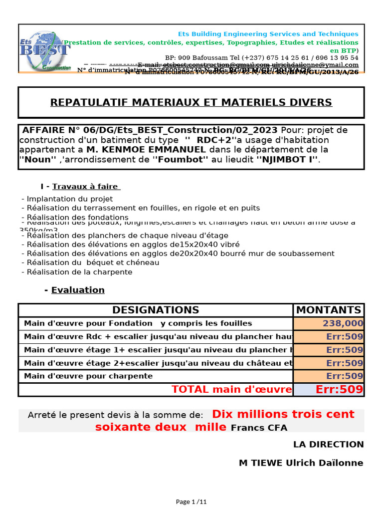 Devis pour construction d'un immeuble R+2 | PDF | Éléments ...