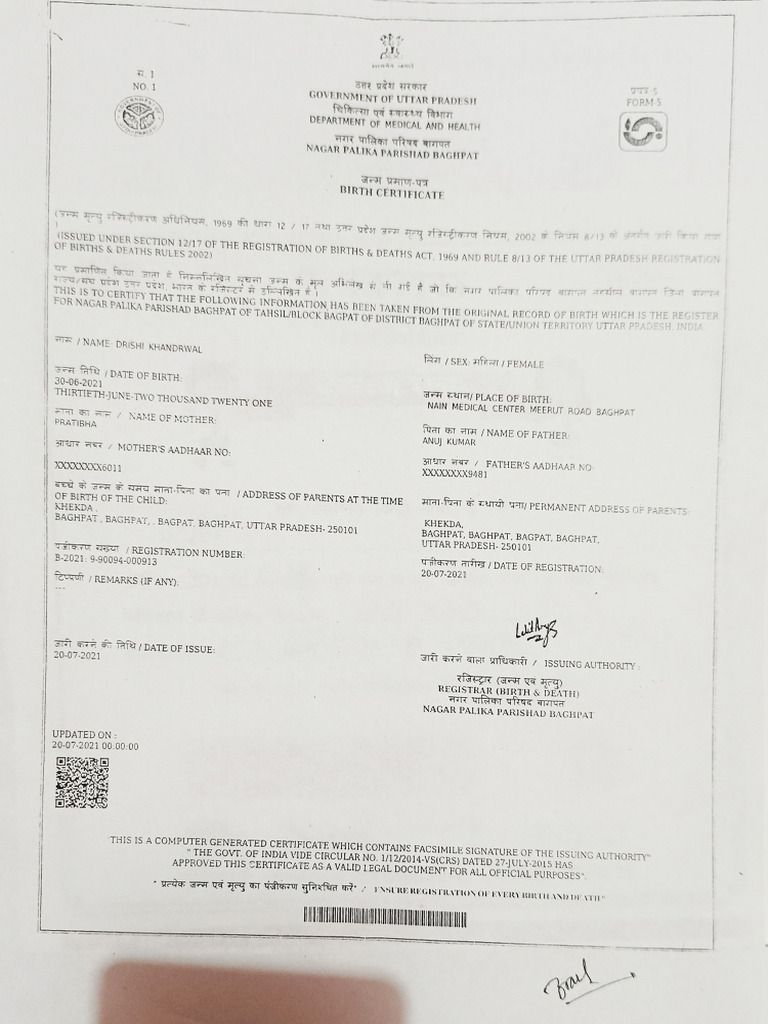Birth Certificate - Drish | PDF