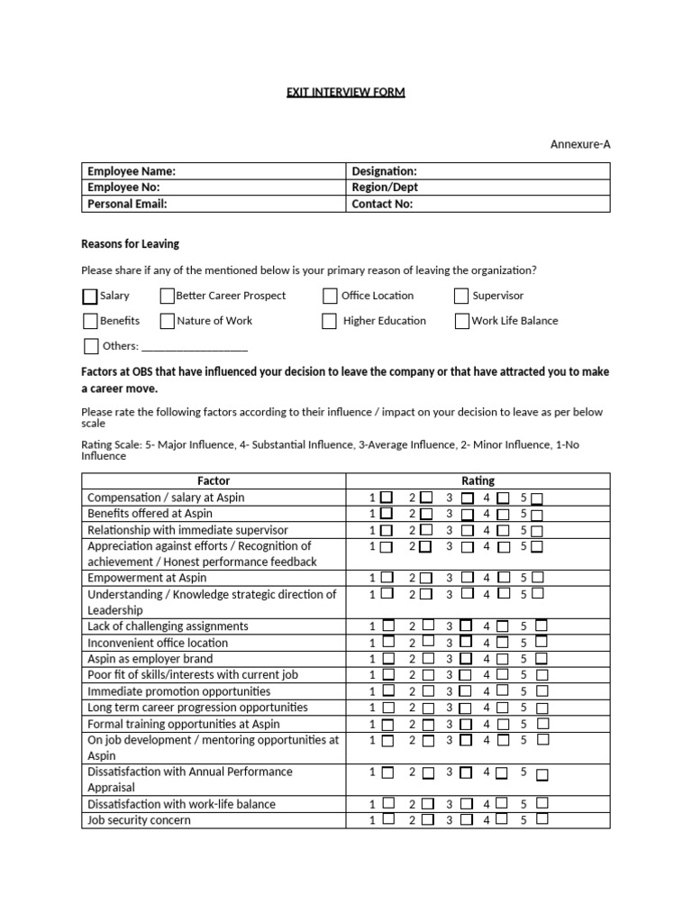 Exit Interview Form Template | PDF | Employment | Industrial And ...