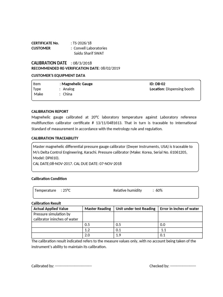Calibration Magnehelic | PDF | Calibration | Metrology