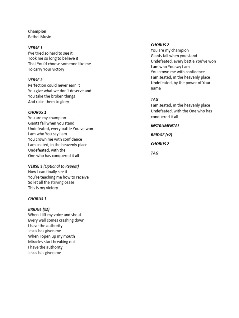 Champion Lyrics by Bethel Music | PDF