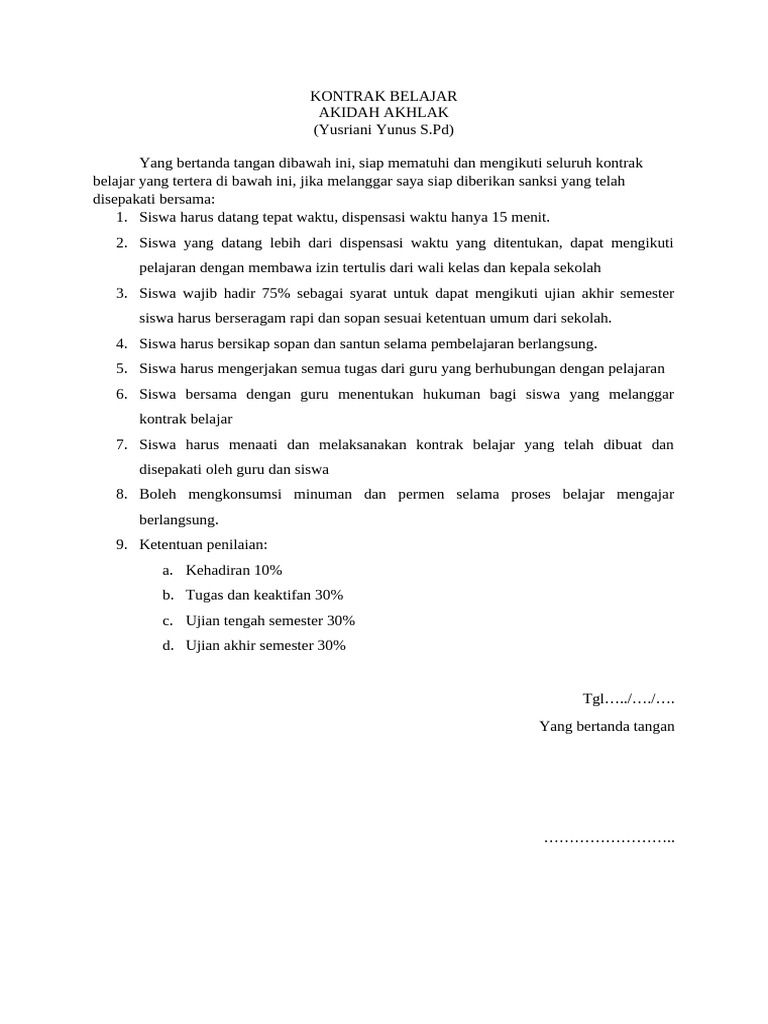 Kontrak Belajar | PDF