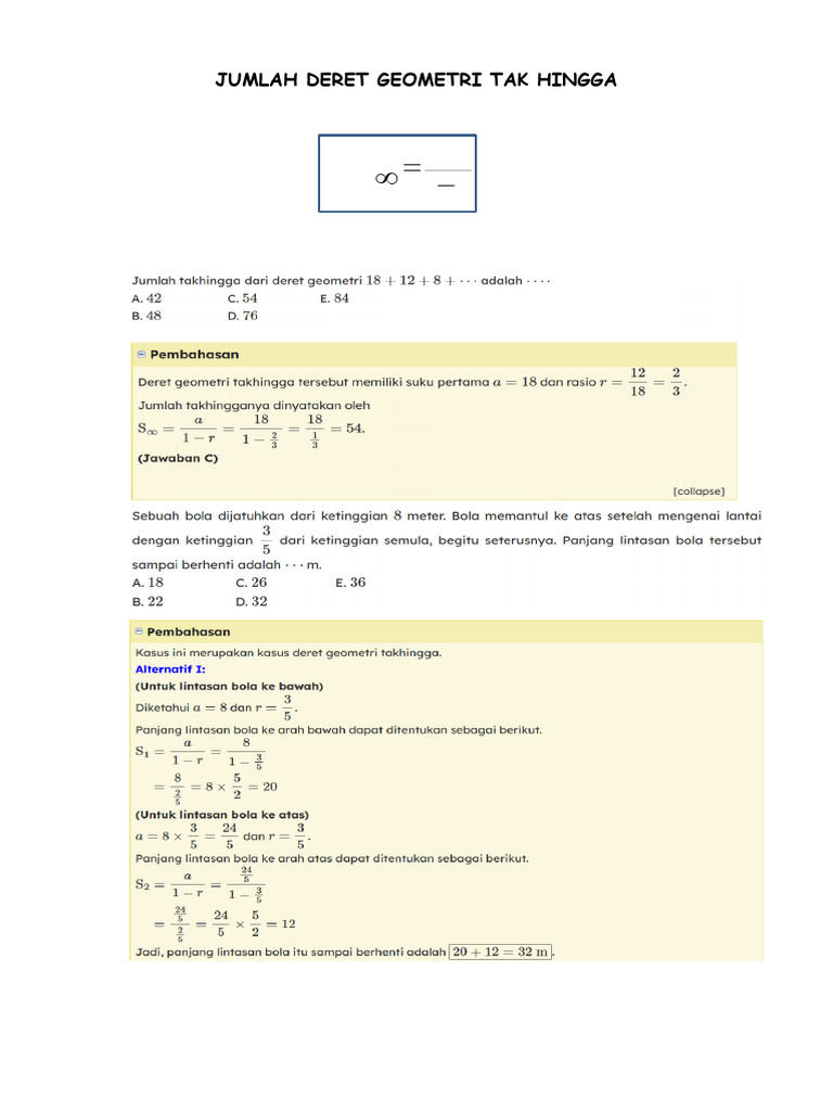Jumlah Deret Geometri Tak Hingga | PDF