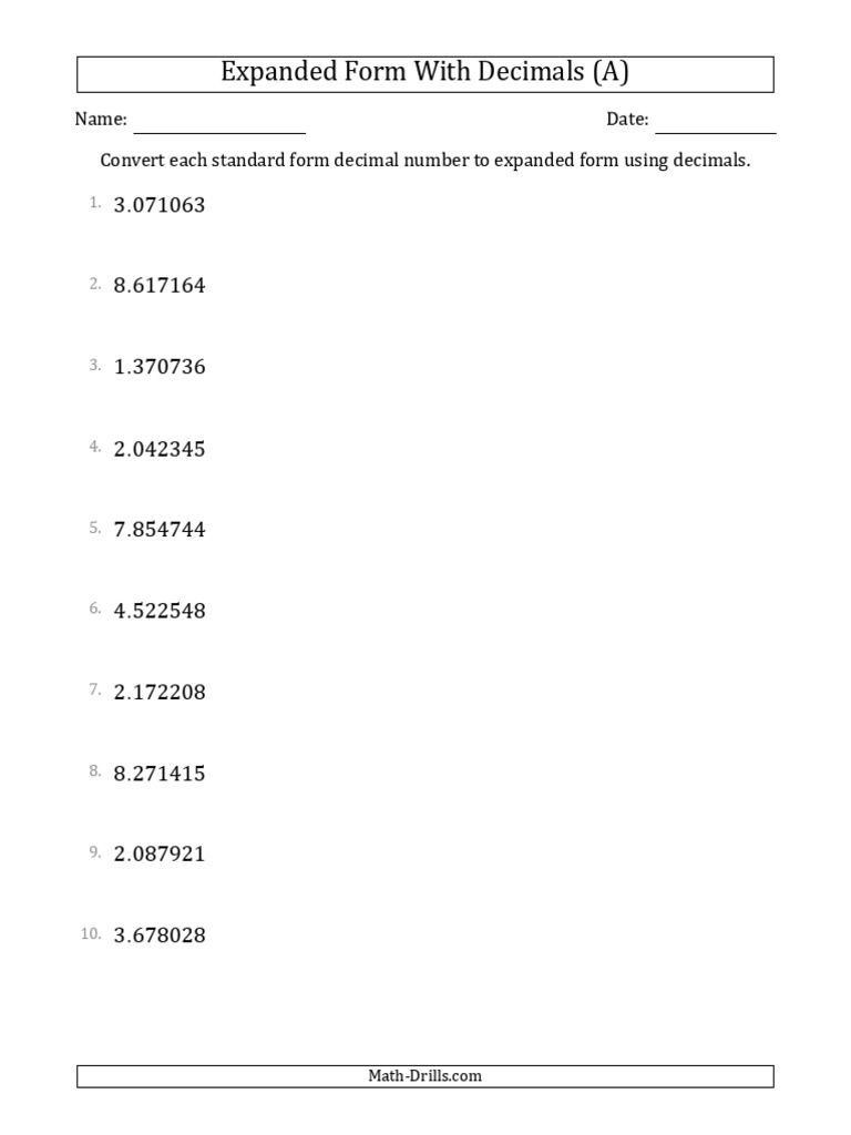 Decimals Standard To Expanded Form Using Decimals 1 6 001.1602069346 | PDF