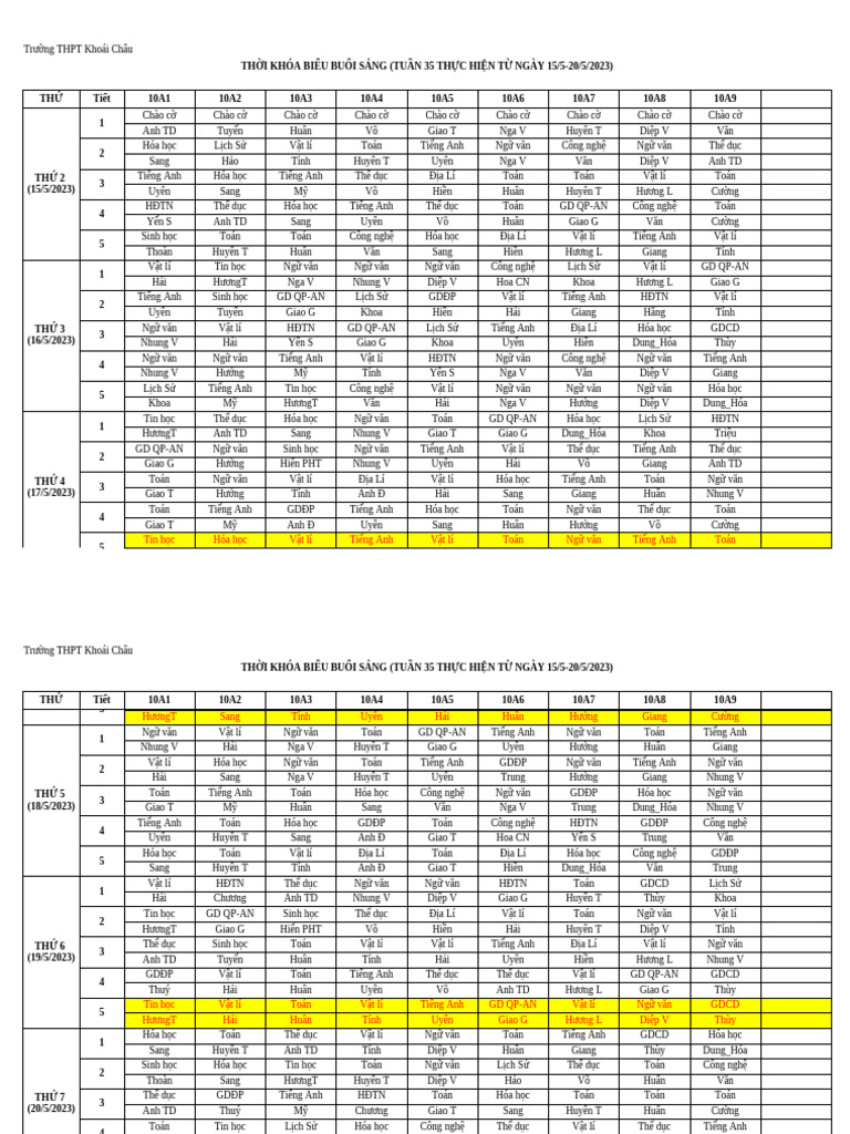 TKB Hoc Bu Sang - Tuan 35 - HKII - Nam Hoc 2022 2023 | PDF