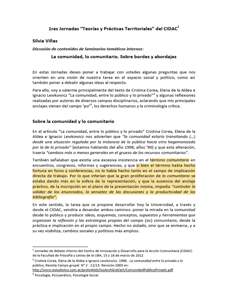 La Comunidad, Lo Comunitario. Sobre Bordes y Abordajes | PDF | Derechos ...
