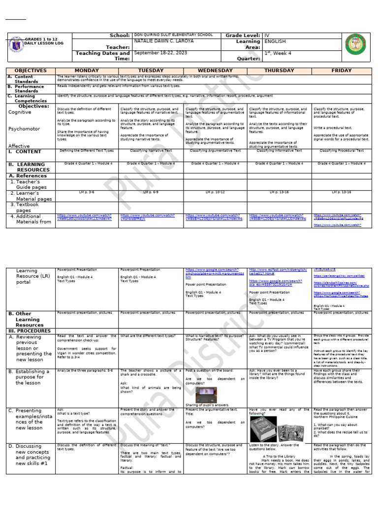 DLL in English Week 4 | PDF | Learning | Information