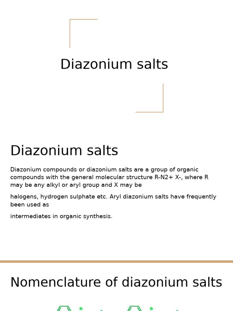 Overview of Diazonium Salts and Reactions | PDF | Science & Mathematics