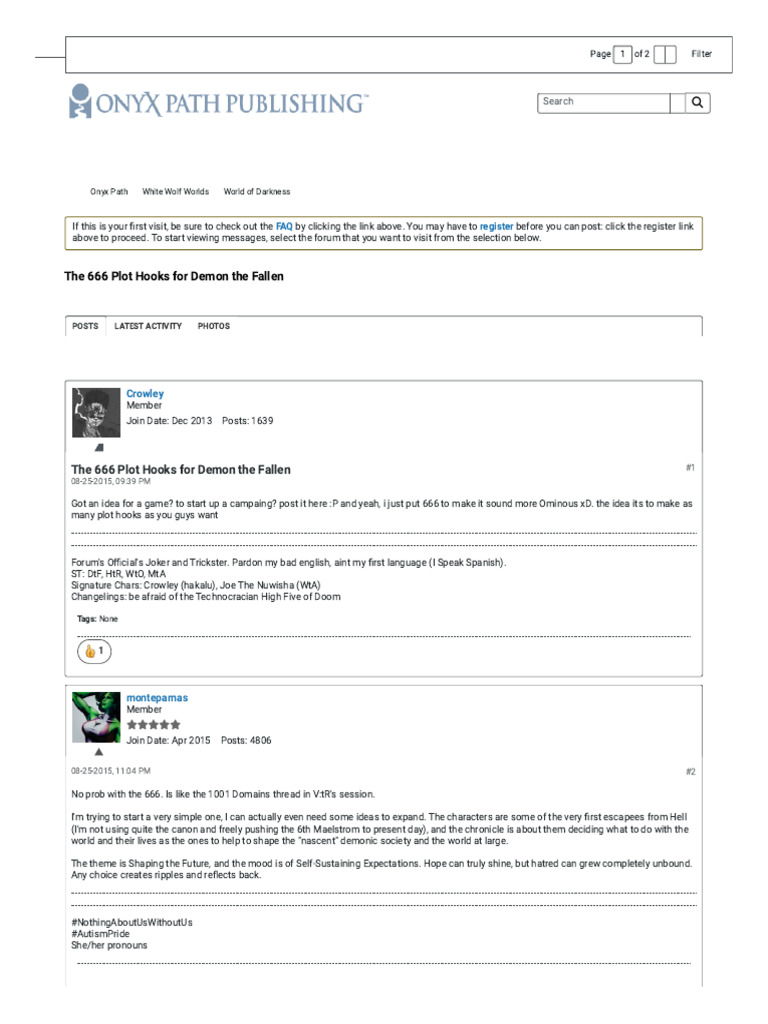 The 666 Plot Hooks For Demon The Fallen - Onyx Path Forums 1 | PDF | Demons